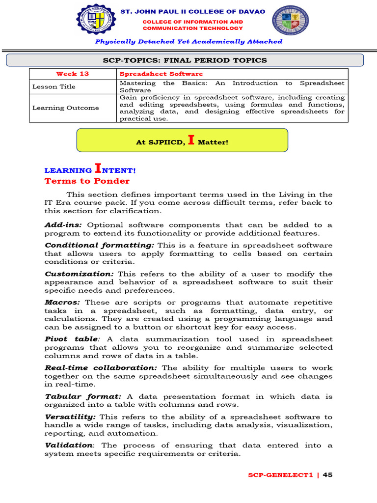 Genelect1a Final Week 1 Lec | PDF | Spreadsheet | Microsoft Excel