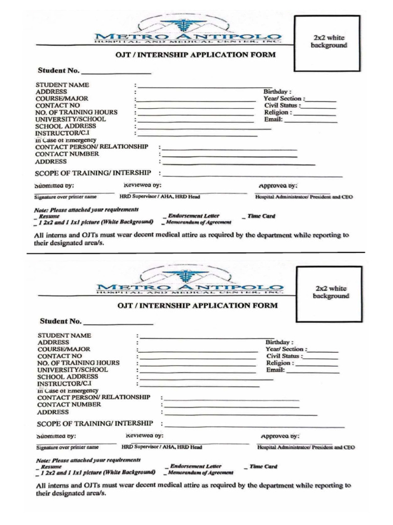 MAHMC Intern Application Form | PDF