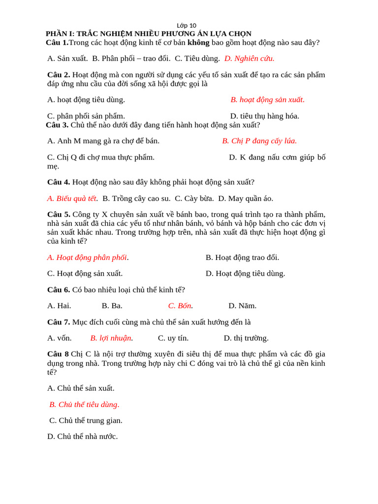 Đề Ôn Tập Gdkt - Pl Lớp 10 | PDF