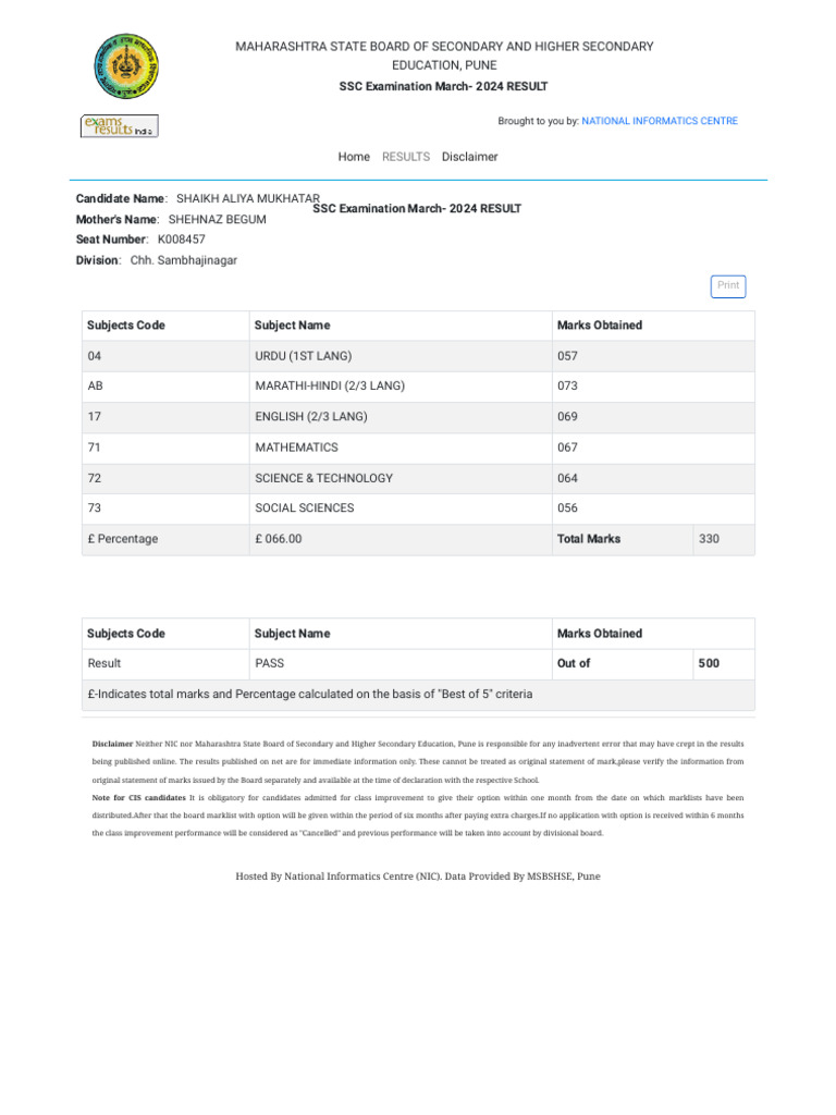 SSC Result 2024 - Msbshse, Pune | PDF | Schools | Secondary Education