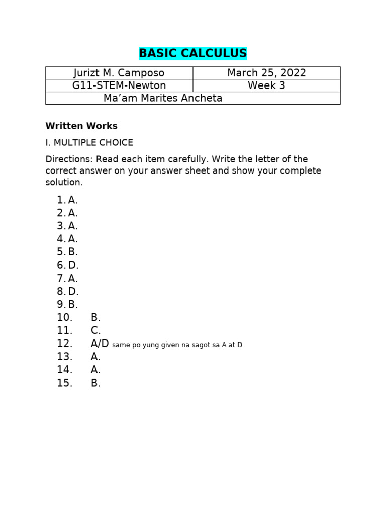 Basic Calculus Week 3 | PDF