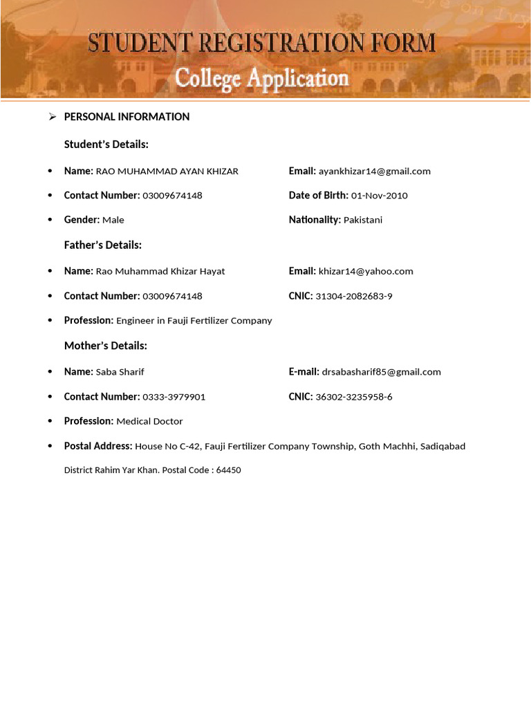 Student Registration Form Counselling | PDF | Educational Stages | Qualifications