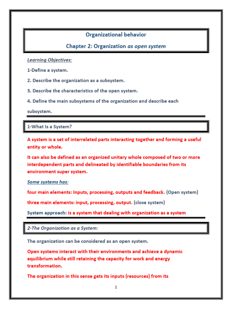Open System in Organizational Behavior | PDF | System | Motivational