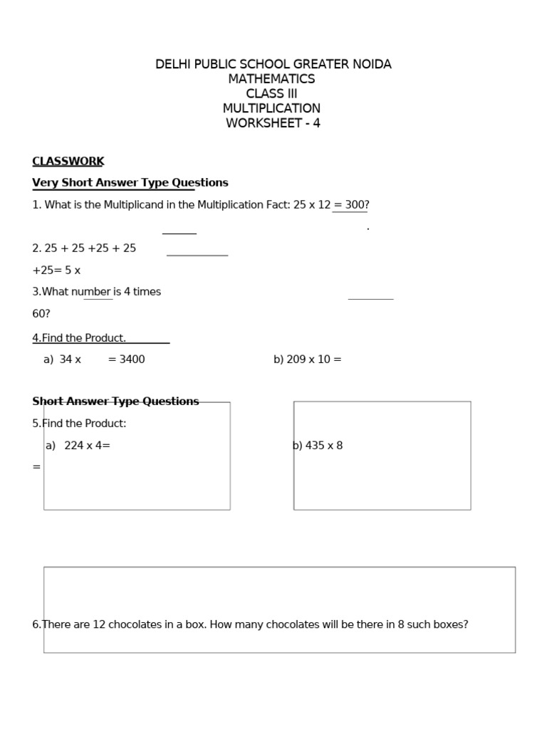 Cl 3 Multiplication Worksheet Pdf