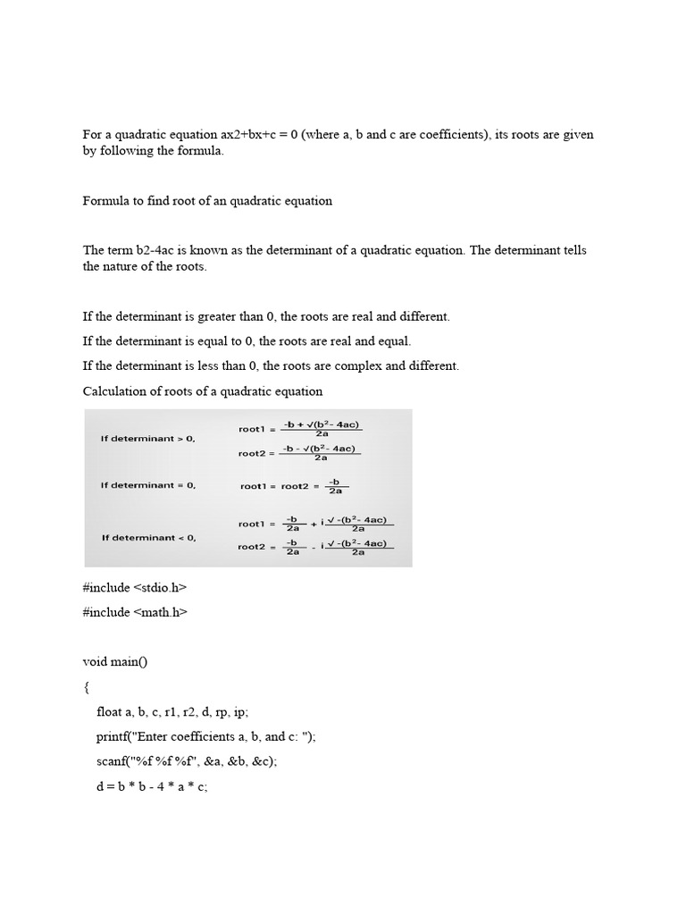 For A Quadratic Equation Ax2 | PDF