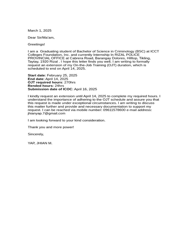 Letter of Extension Format (2) .Docx FORMAT | PDF