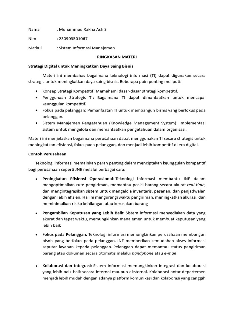 Strategi TI untuk Daya Saing JNE | PDF