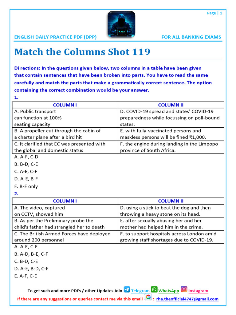 Match The Columns Practice Shot 119 | PDF