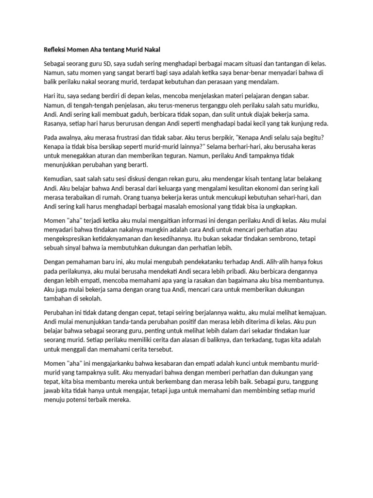 Refleksi Momen Aha Tentang Murid Nakal | PDF