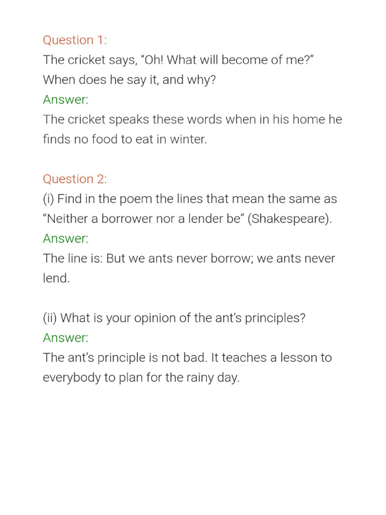 Ant and The Cricket | PDF