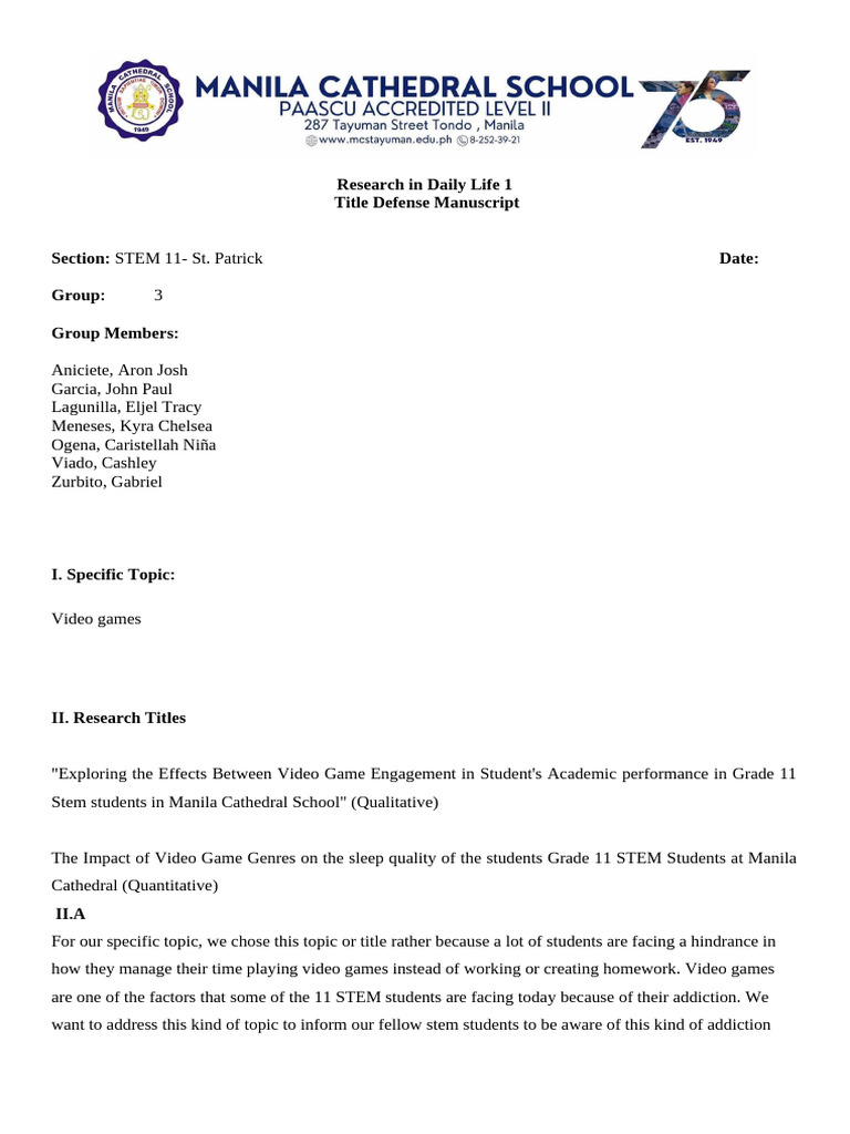 Title Defense Manuscript Format | PDF | Grammar | Cognition