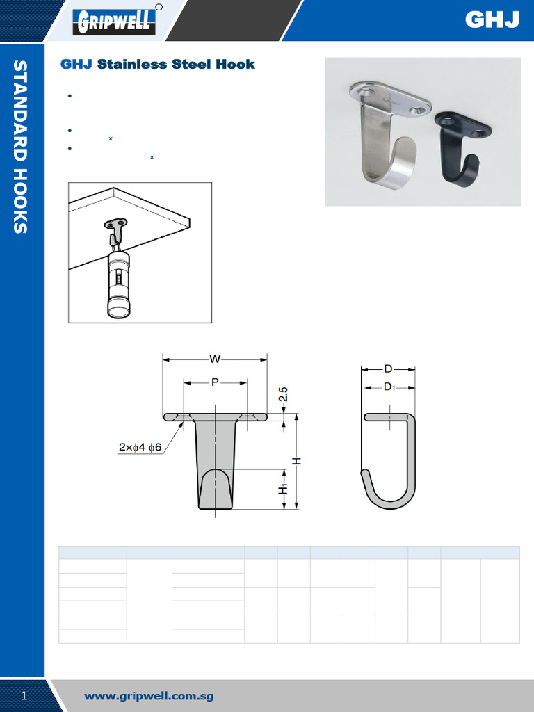 Gripwell - GHJ Stainless Steel Hook | PDF