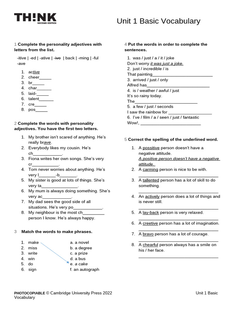 Thk2e BrE L2 Vocabulary Basic Unit 1 | PDF | Linguistics | Grammar