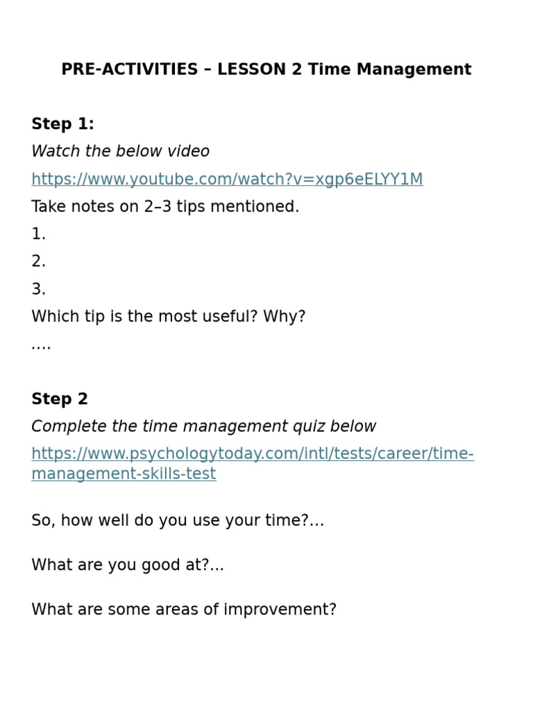 Time Management Lesson: Tips & Quiz | PDF