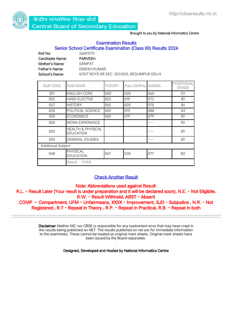 CBSE - Senior School Certificate Examination (Class XII) Results 2024 ...
