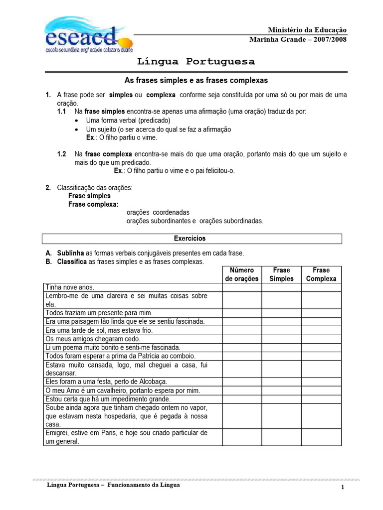 Frases Simples e Complexas | PDF