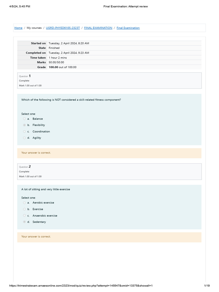 Fitness Concepts and Exam Review | PDF | Physical Fitness | Flexibility ...