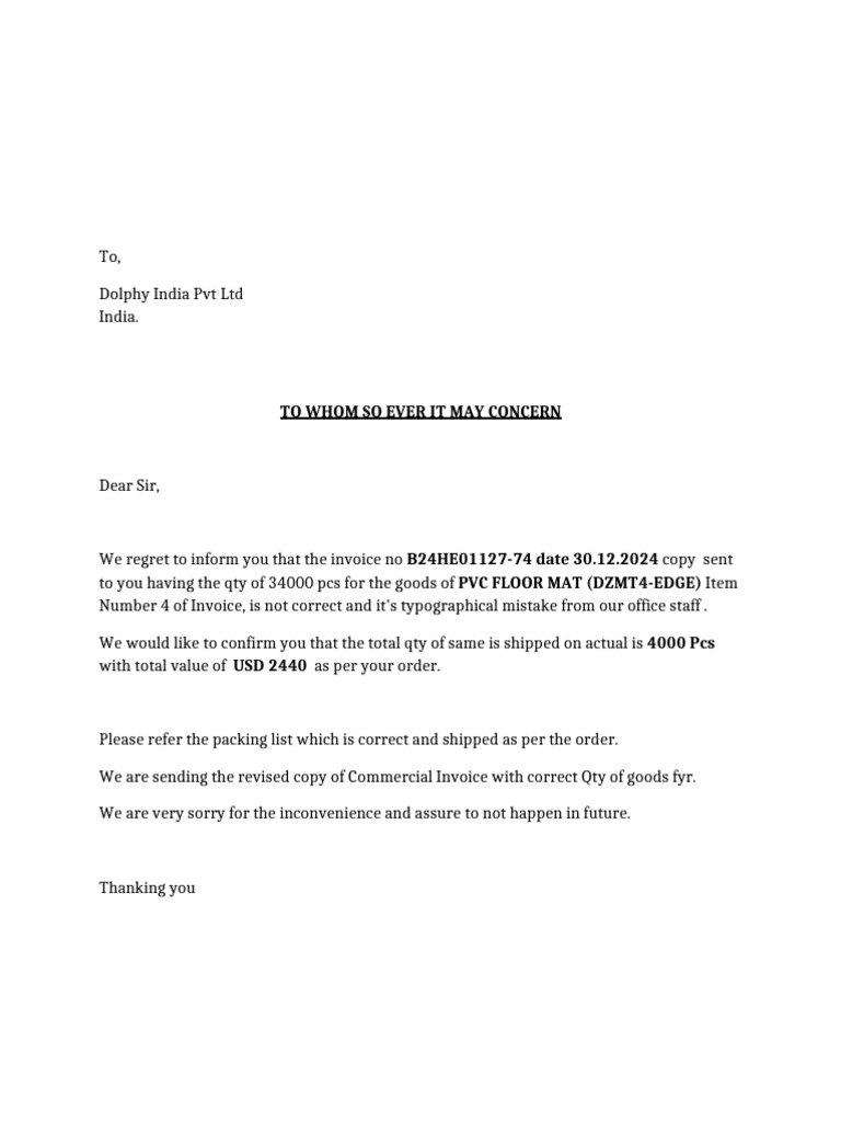 Revised Commercial Invoice Notification | PDF
