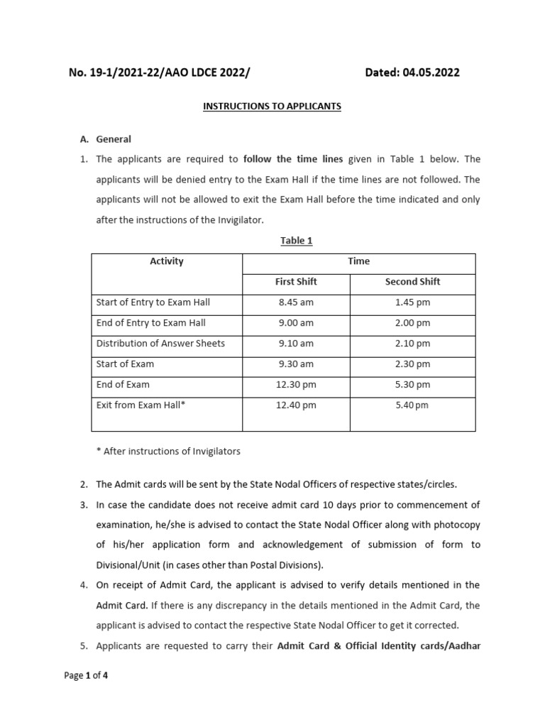 Exam Hall Instructions for Applicants | PDF