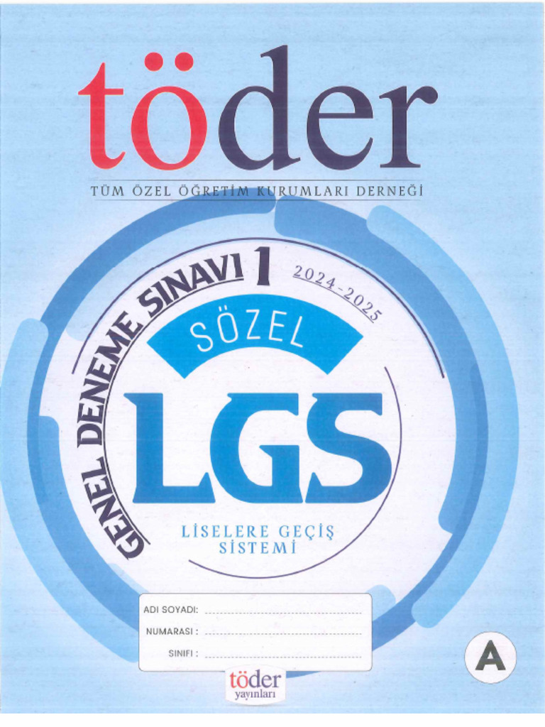 TODER LGS Genel Deneme Sinavi 1 | PDF