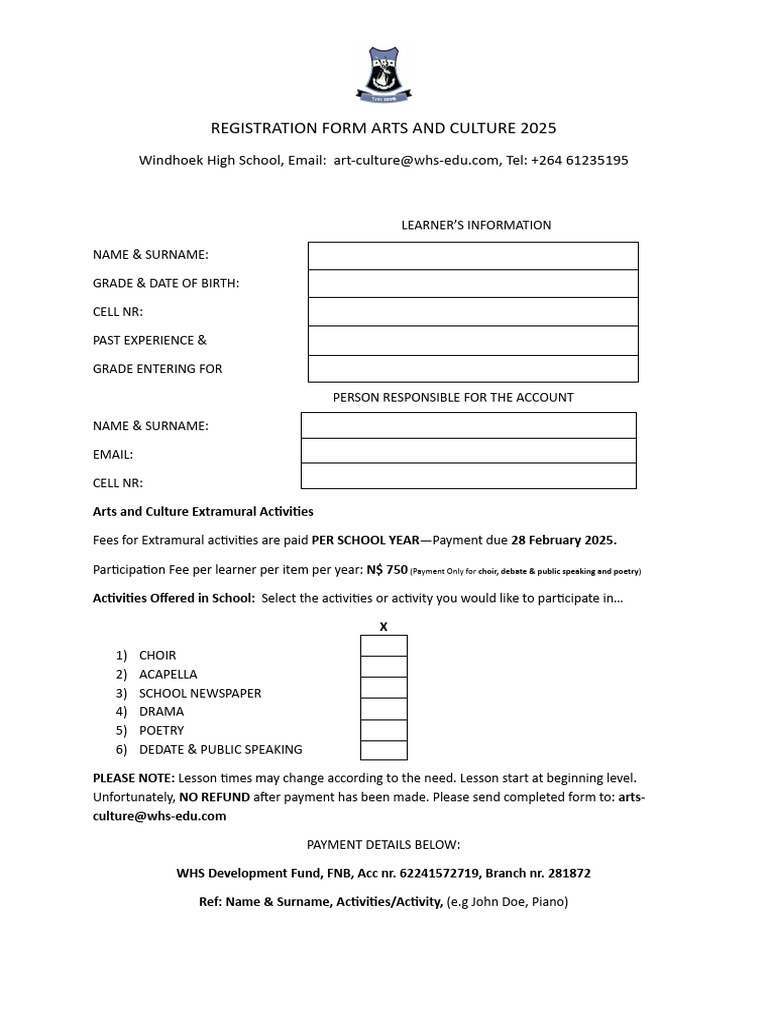 Arts and Culture Registration 2025 | PDF