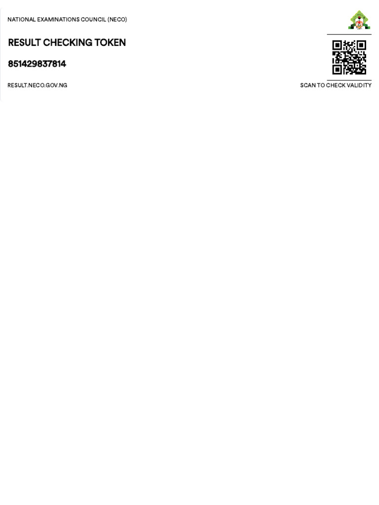 NECO Results Token (1) | PDF