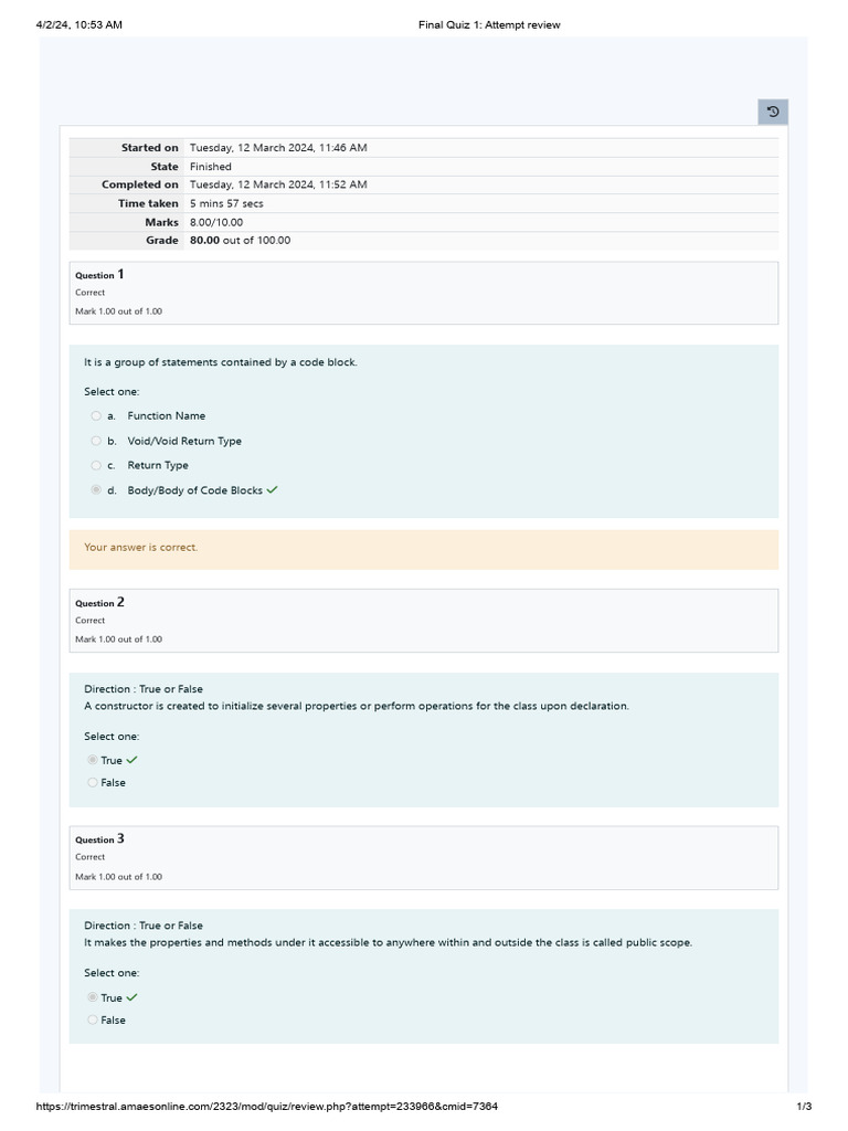 Final Quiz 1_ Attempt review comprog | PDF | Object Oriented Programming | Computer Science