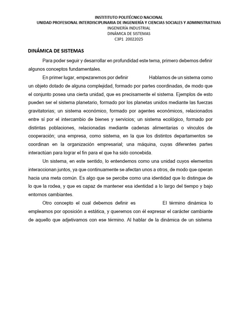 C3P1 20022025 Dinámica de Sistemas | PDF | Sistema | Teoría de sistemas