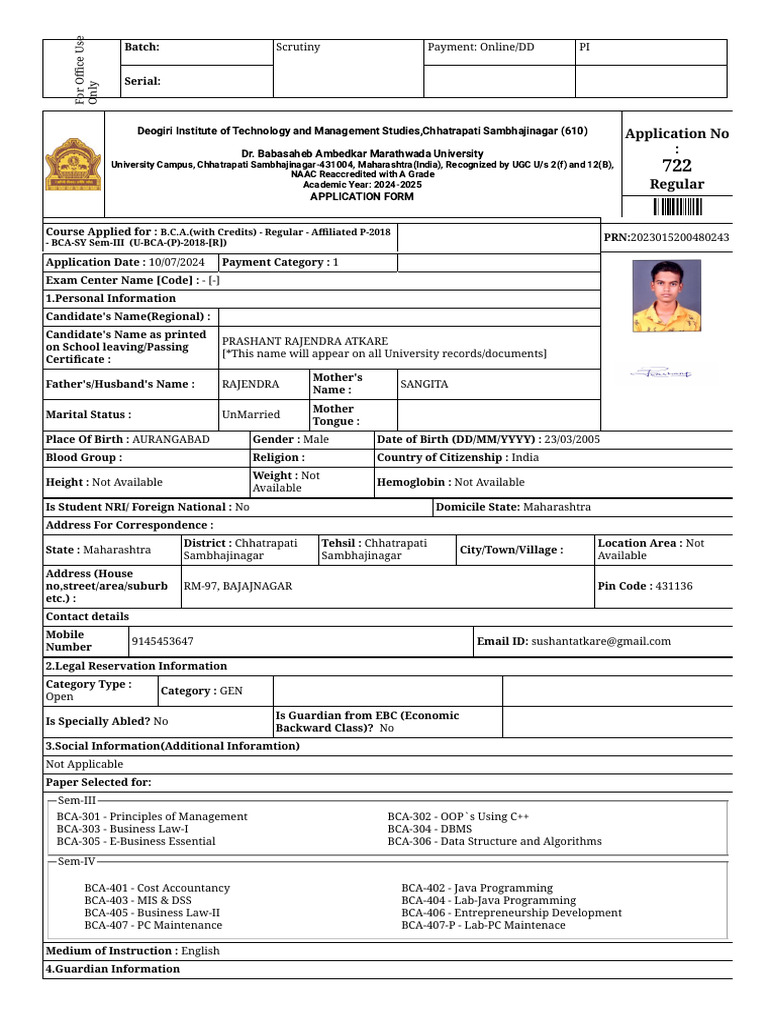 2nd Year Addmission Form | PDF
