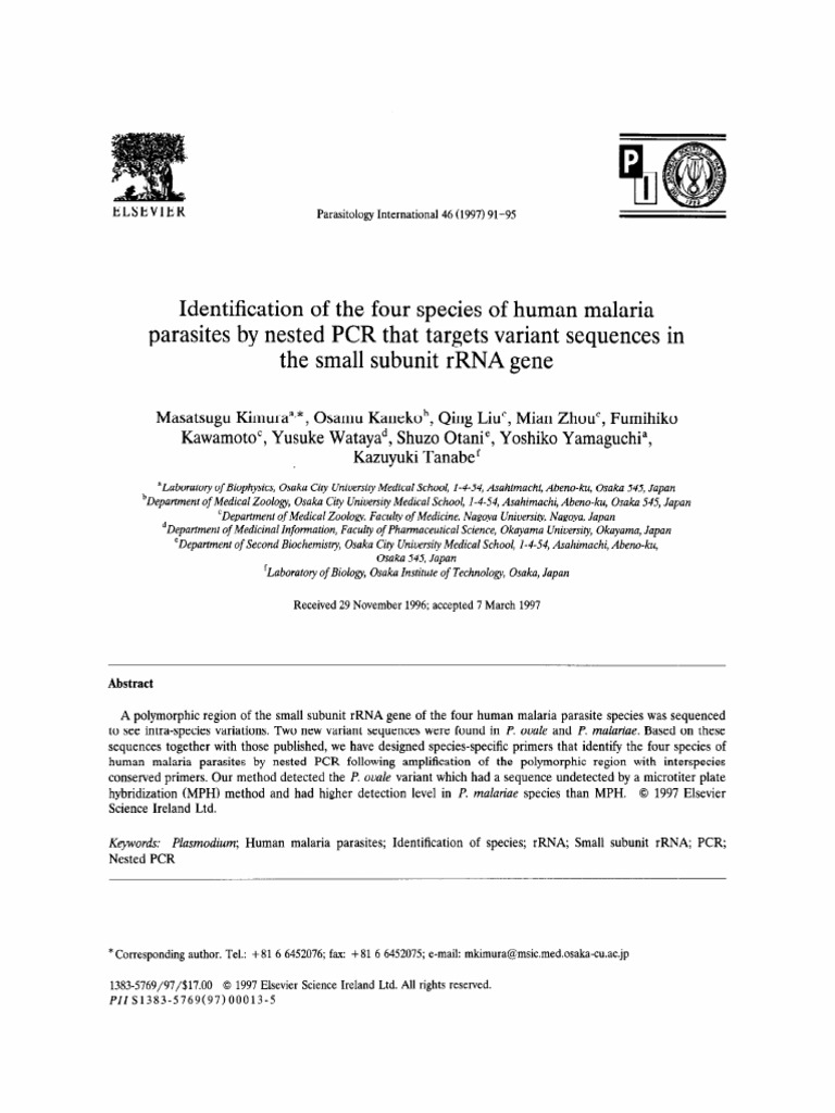 Identification of The Four Species of Human Malaria Parasites by Nested ...