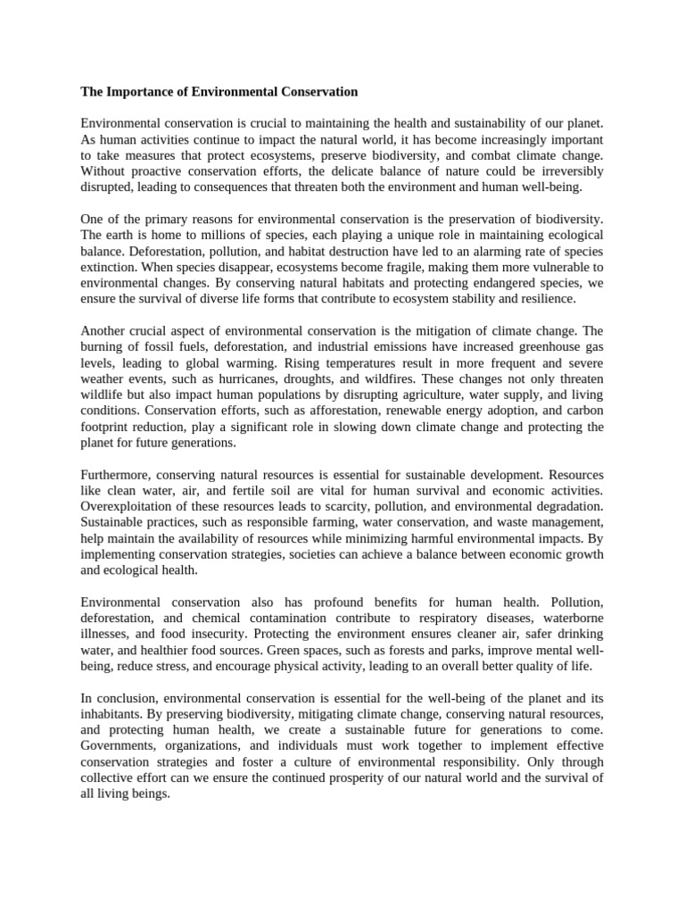 The Importance of Environmental Conservation | PDF | Conservation ...