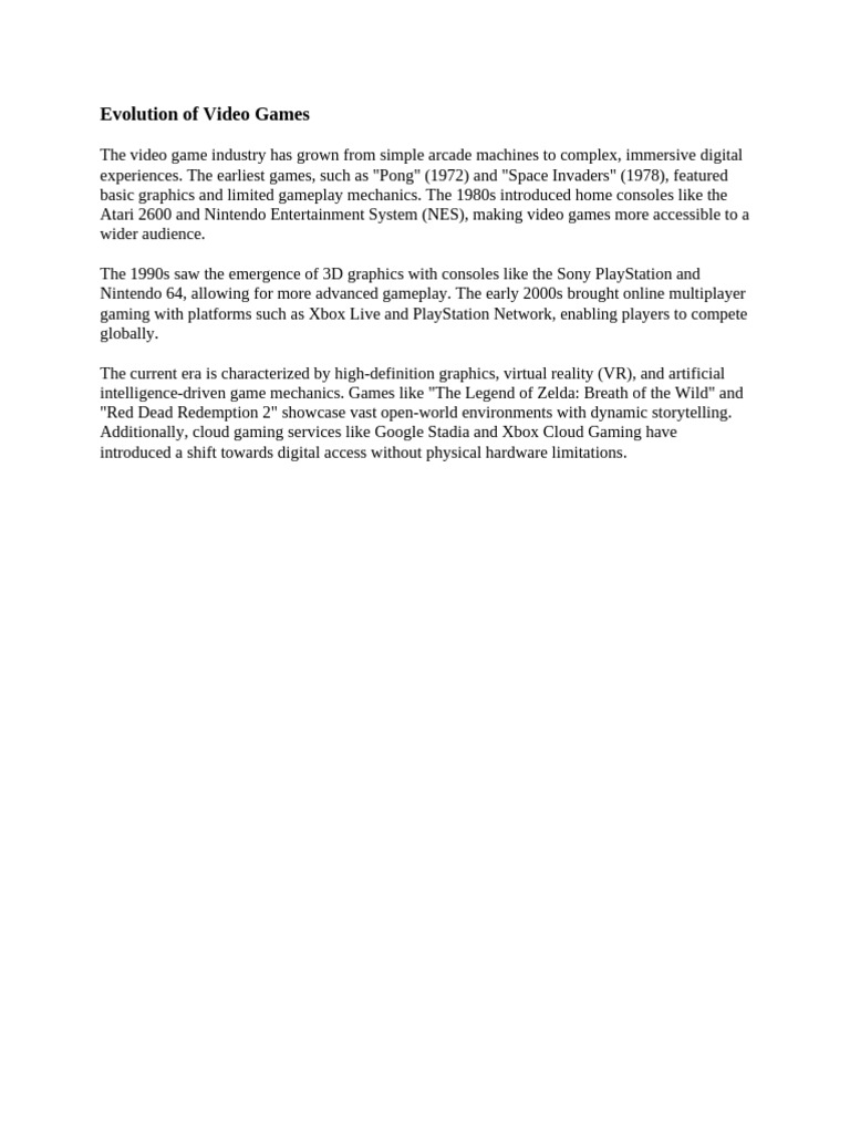 Evolution of Video Games | PDF