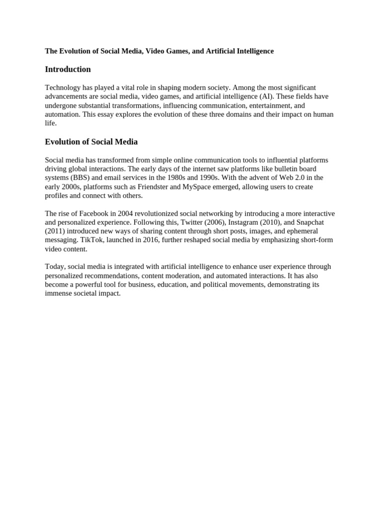 Evolution of Social Media, Gaming, AI | PDF