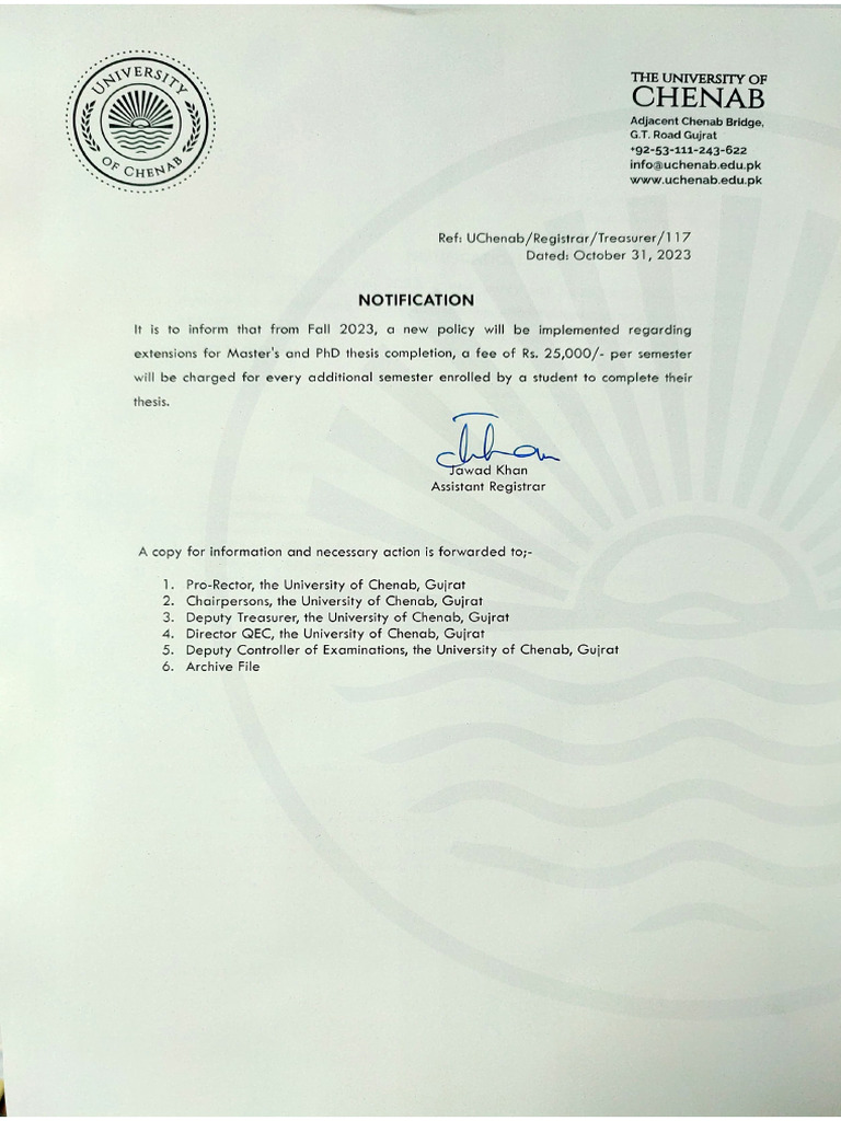 Notification Fee Policy Master and PHD Thesis Completion | PDF