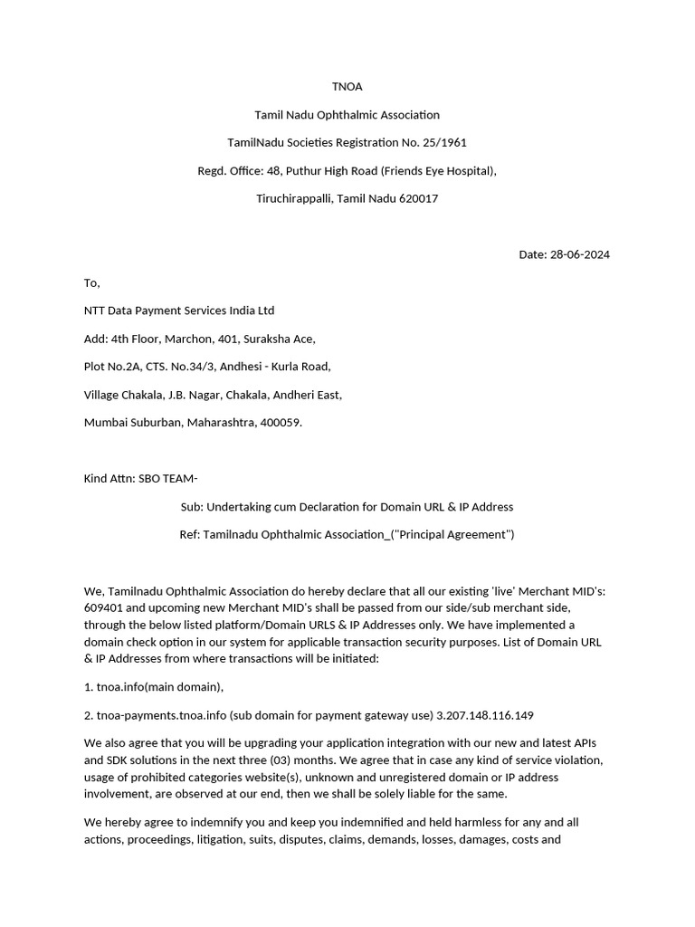TNOA Domain URL & IP Declaration | PDF