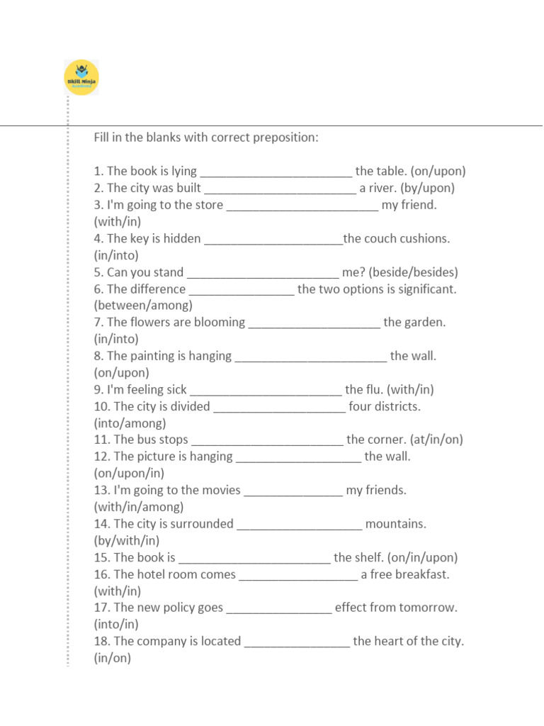 Preposition Worksheet | PDF