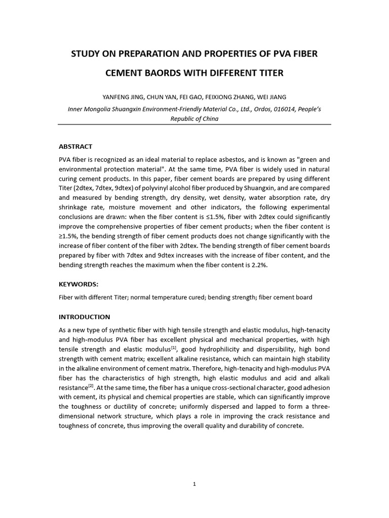 IIBCC 2022 Study On Preparation and Properties of PVA Fiber Cement ...