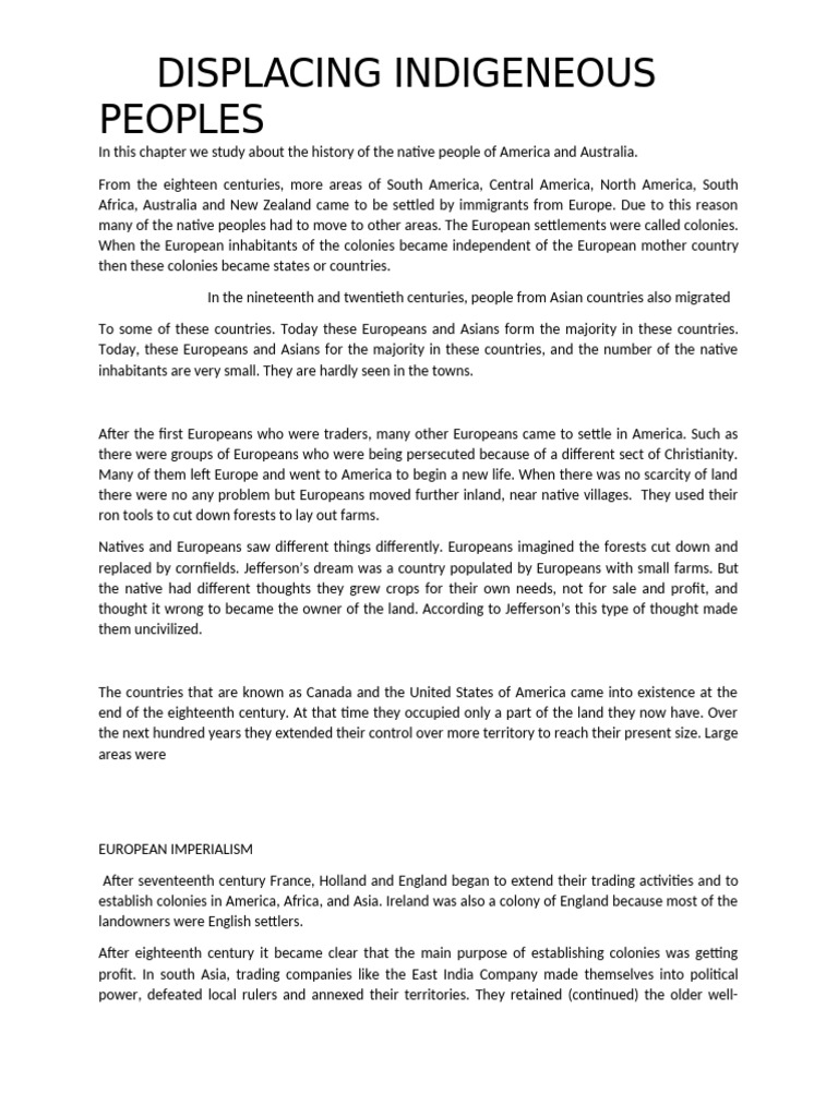 Displacing Indigenous People | PDF | North America | Native Americans ...