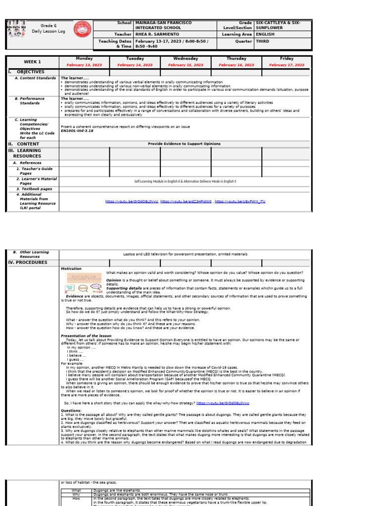 DLP-Q3-W1-English 6 | PDF
