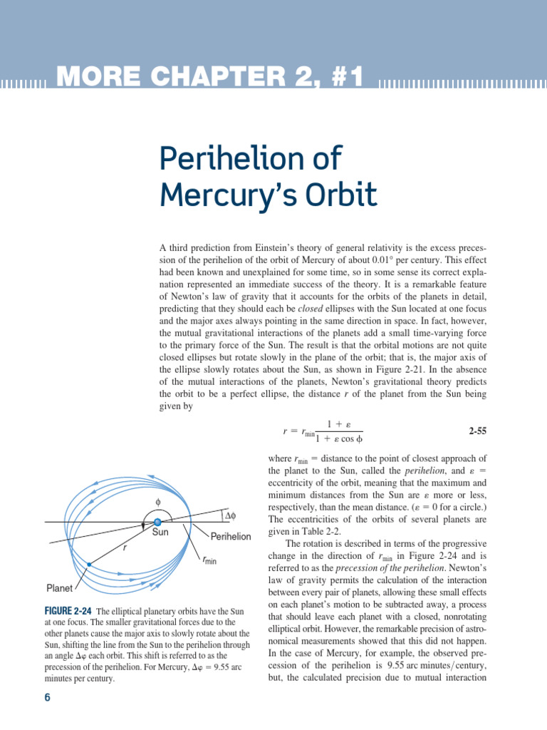 More Chapter 2 1-Perihelion of Mercurys Orbit | PDF | Orbit | Apsis