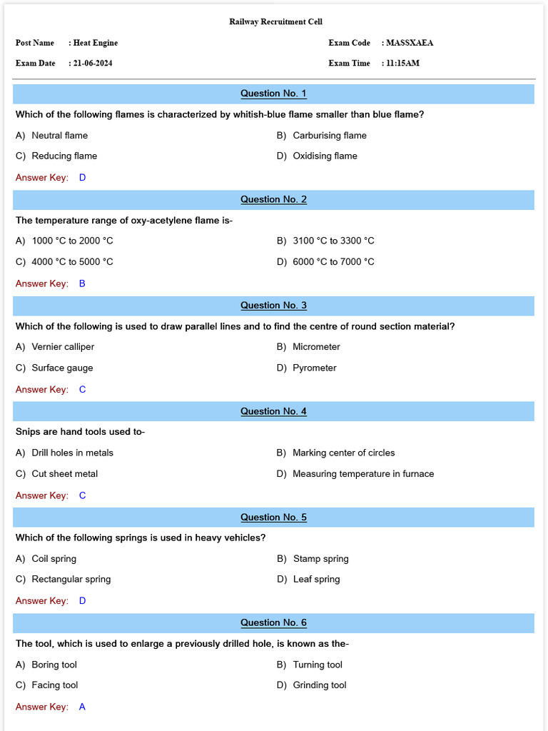 Railway Recruitment Cell Heat Engine Exam | PDF | Mechanical Engineering