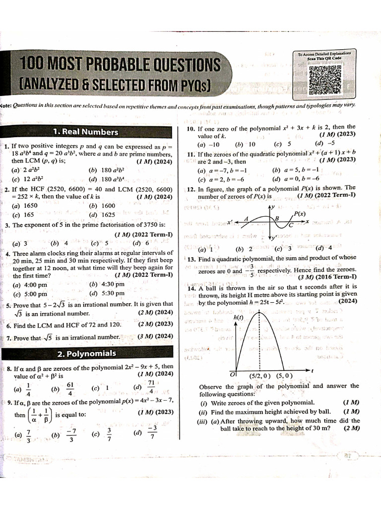 Class 10th Maths Most Repeated Questions | PDF