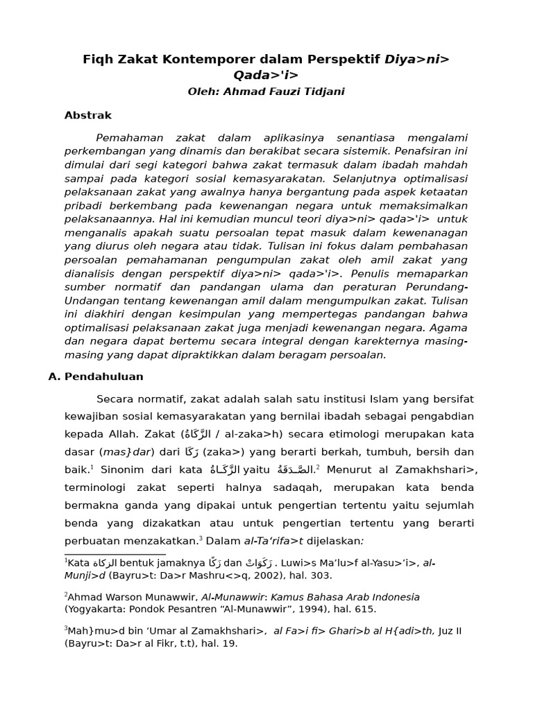 Fiqh Zakat Kontemprer Dalam Perspektif Diyani Qadai | PDF