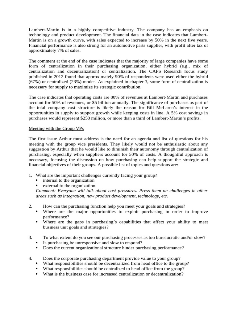 Case 1- Lambert | PDF | Business Economics | Business