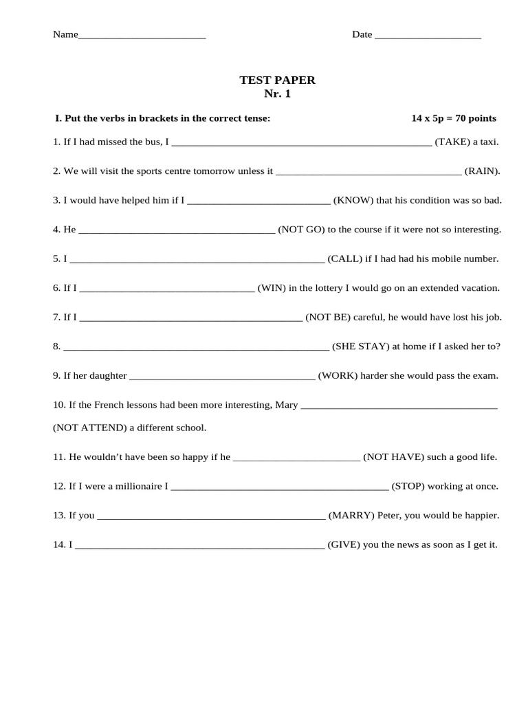 Test Conditional 8th Grade | PDF