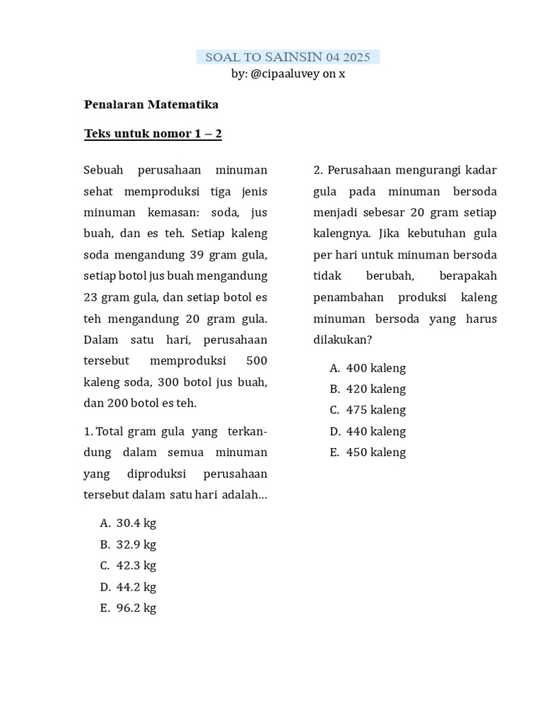 Soal TO Sainsin 2025 dan Jawaban | PDF