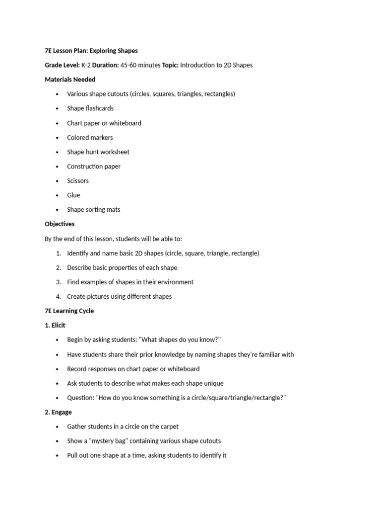 7E Lesson Plan-shapes | PDF | Shape | Rectangle