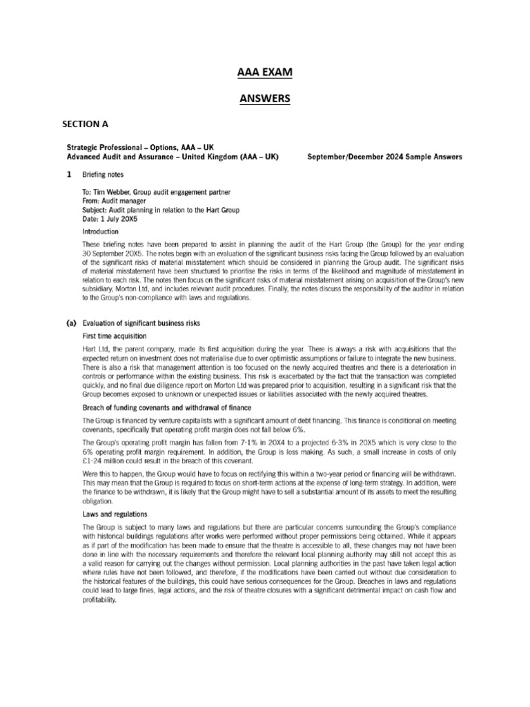 AAA Past Exam Answer 2024 | PDF