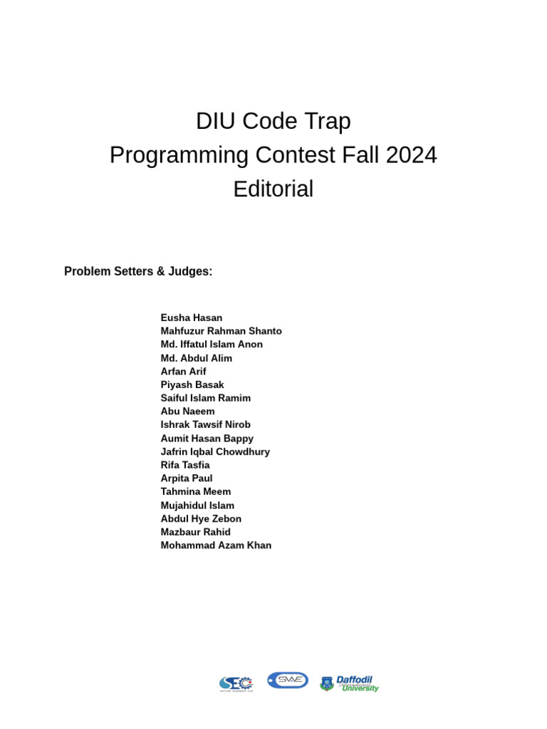 Code Trap Programming Contest Fall 2024 Editorial Pdf Computer