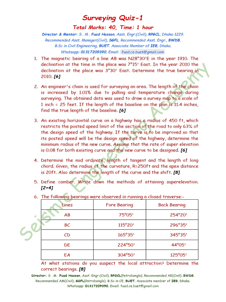 Surveying Quiz-1 | PDF
